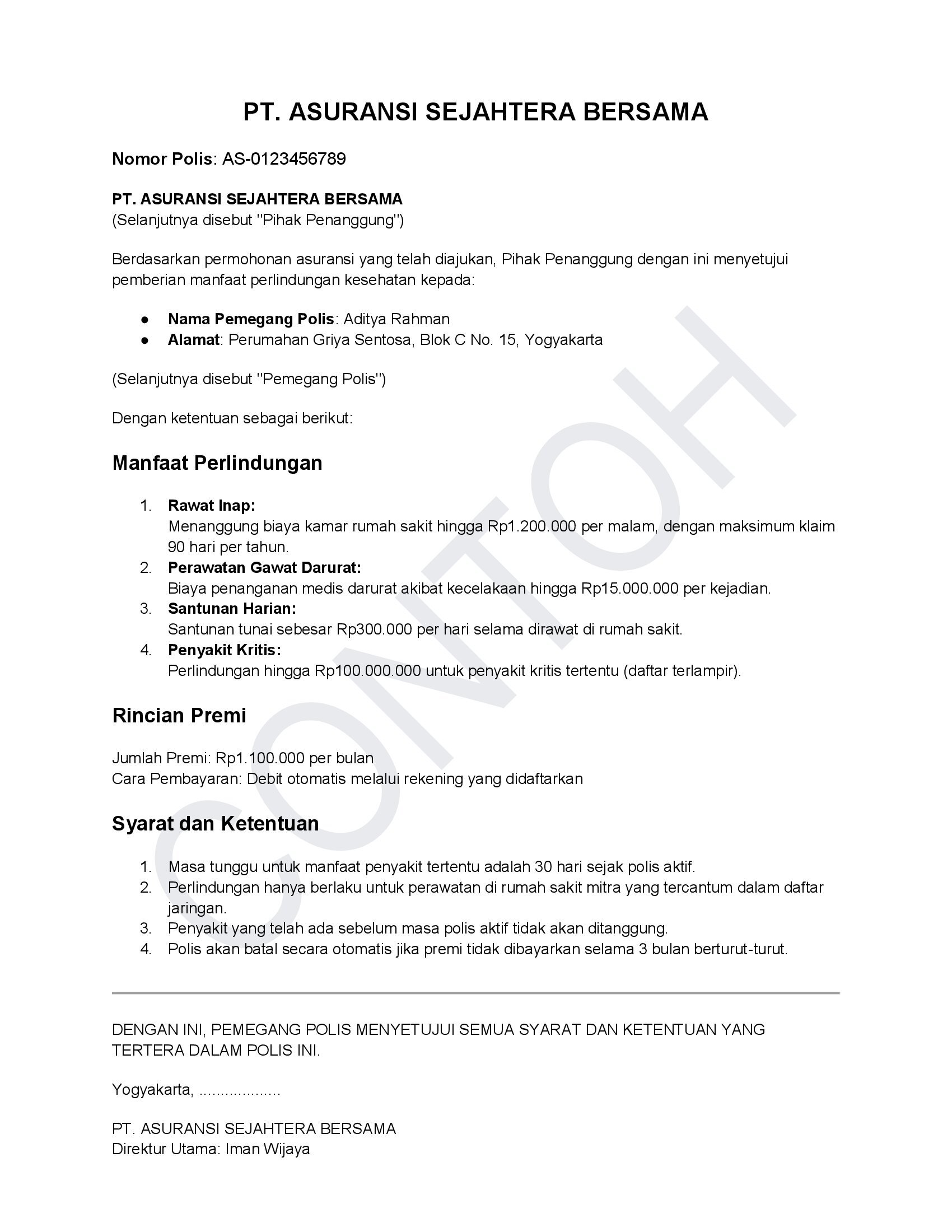 Contoh Polis Asuransi Kesehatan, Fungsi dan Elemen Pentingnya